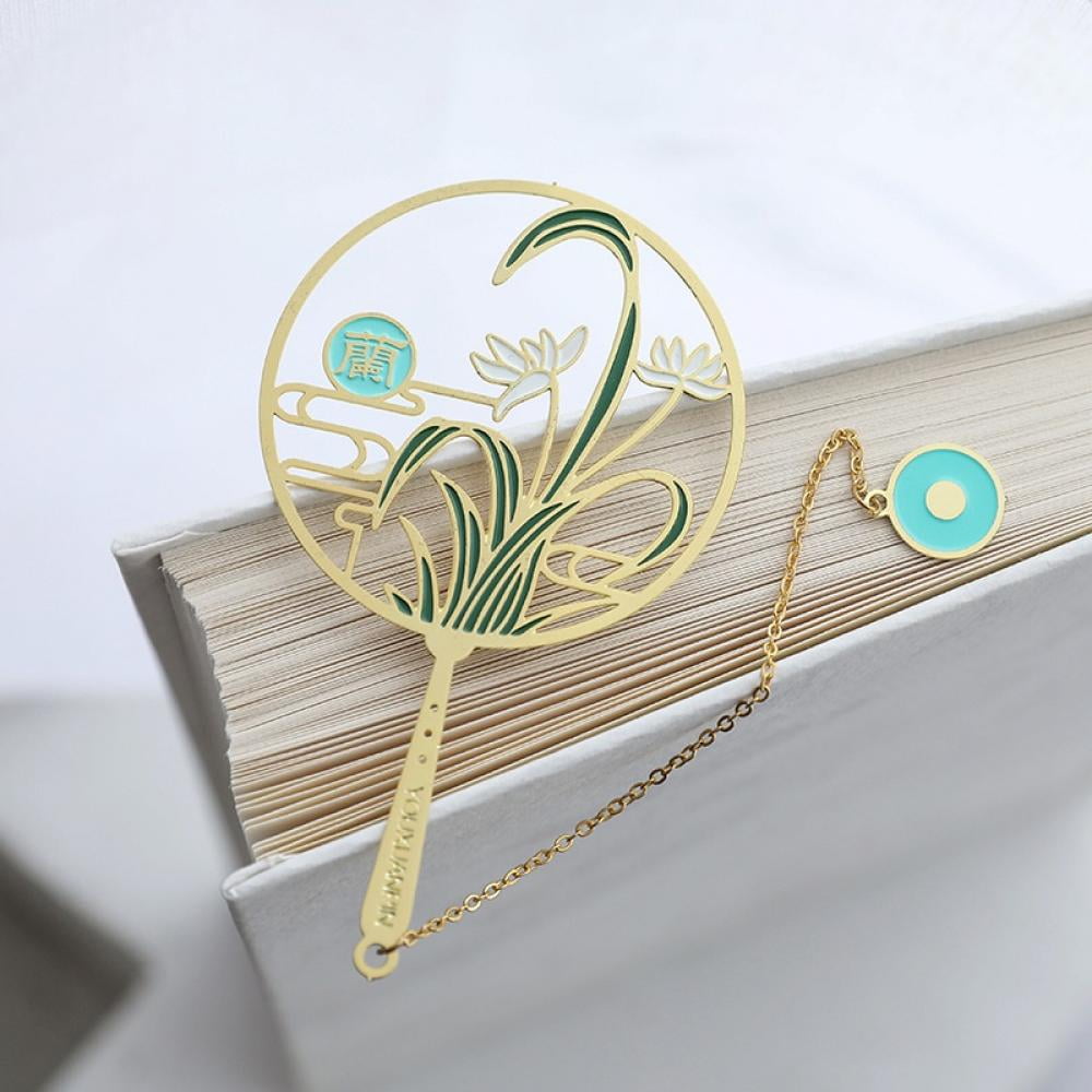 Metal Bookmarks with Chain,Classic Chinese Fan Shape Bookmarks for Book ...