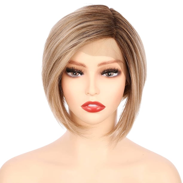OneDor 8 Inch Angled Layers Lace Front Wig Relaxed Straight Bob wig ...