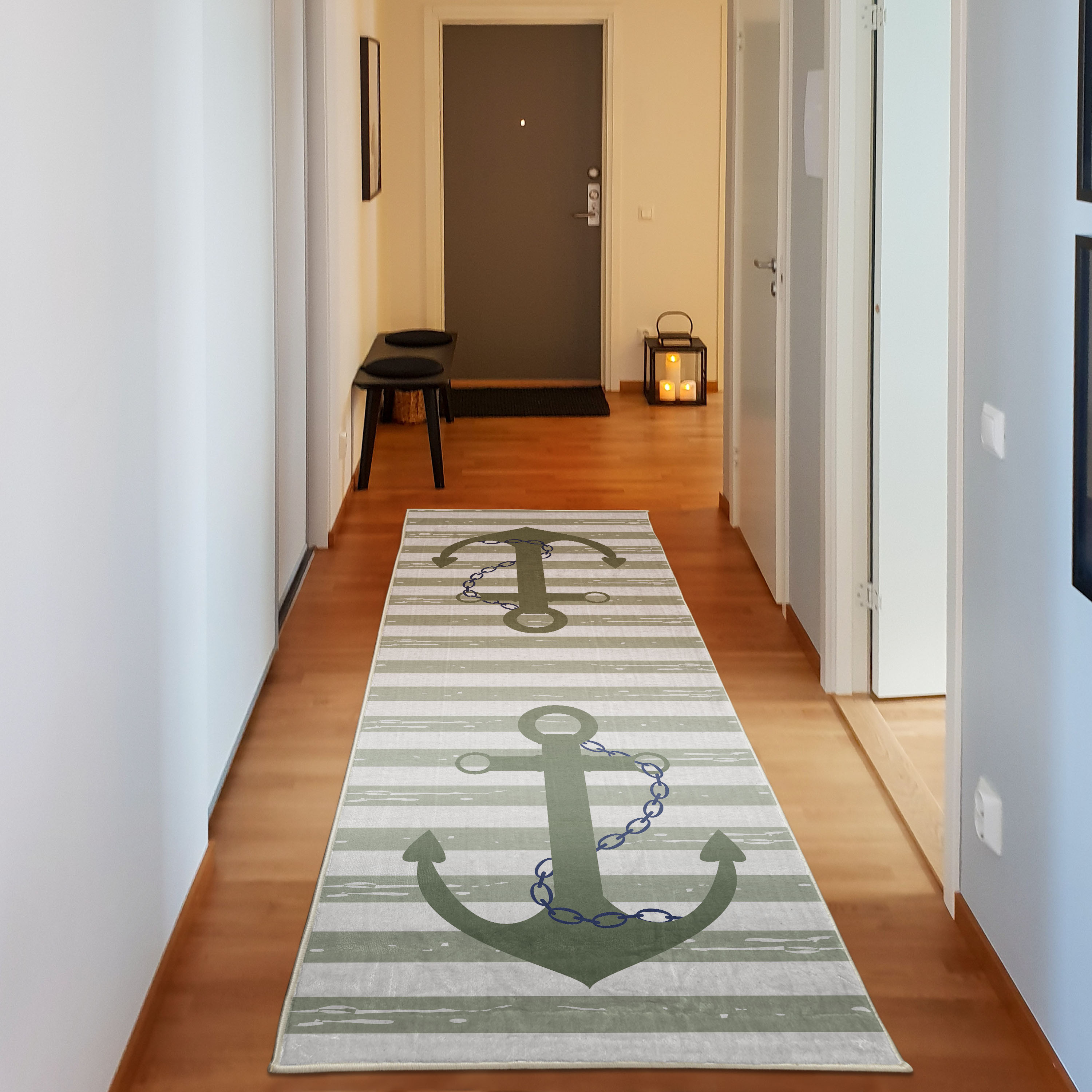 Striped Decorative Rug, Ship Anchor Chain Marine Life Inspired Lines ...