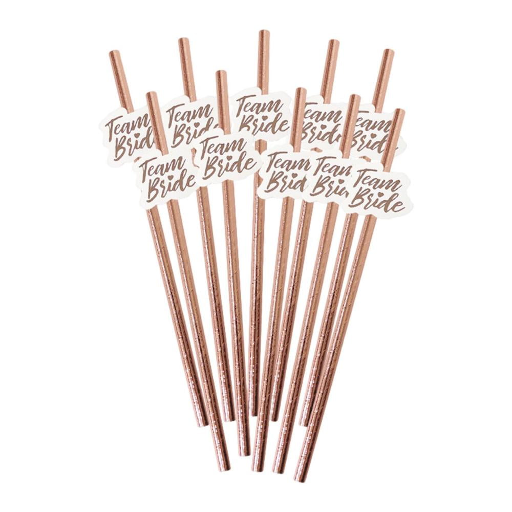 10 Pieces Rose Gold Bride Team Straws Rustic Party Wedding Bride to be ...