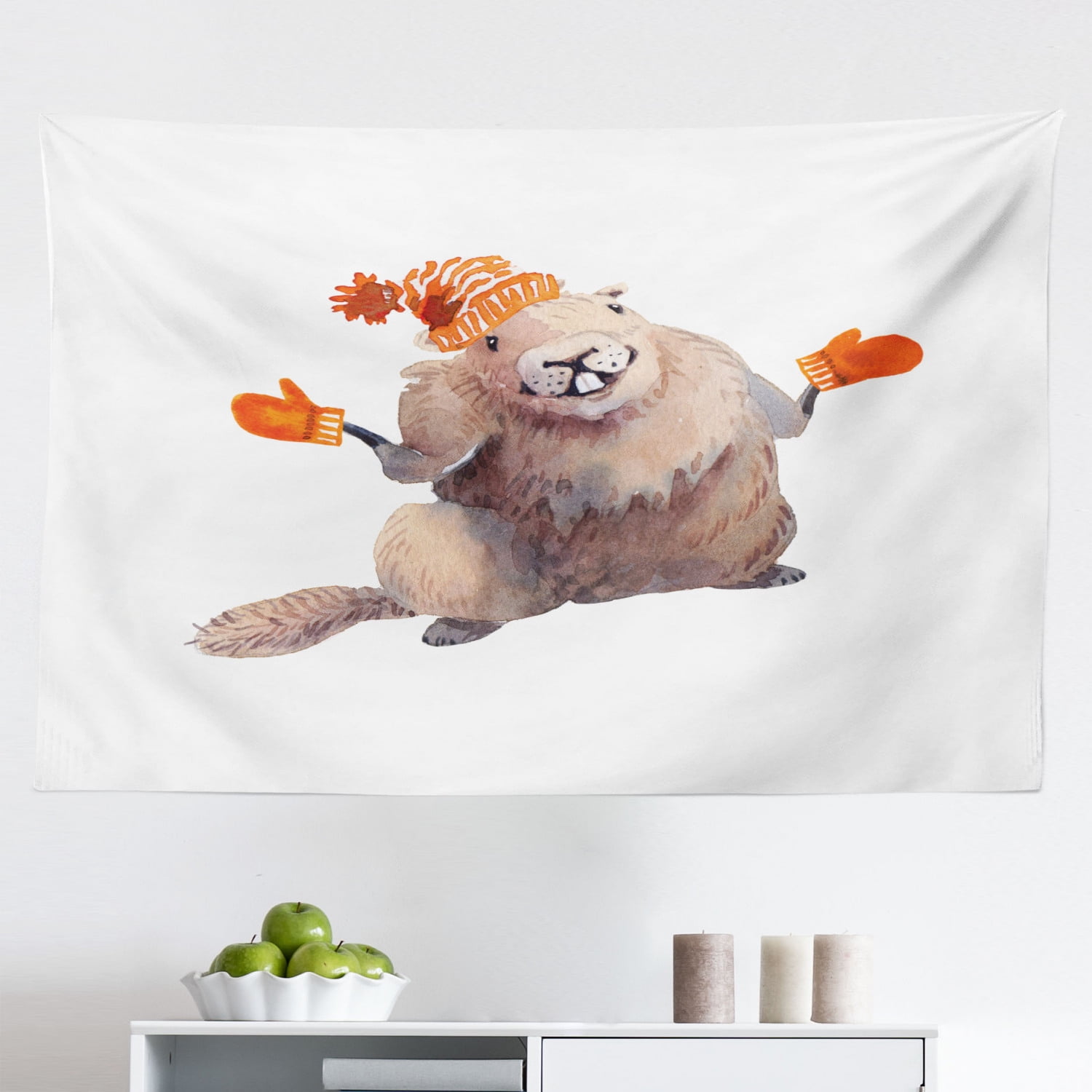Groundhog Day Collection Tapestry, Mammal Marmot Portrait in Bare ...