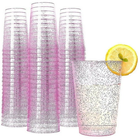 50 Pieces Of 12 Oz Rose Gold Cup Disposable Rose Gold Sparkling Plastic Cup-high-end Wedding ...