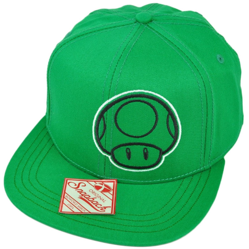 Super Mario 1 Up Mushroom Snapback Green Flat Bill Video Game Hat Cap ...