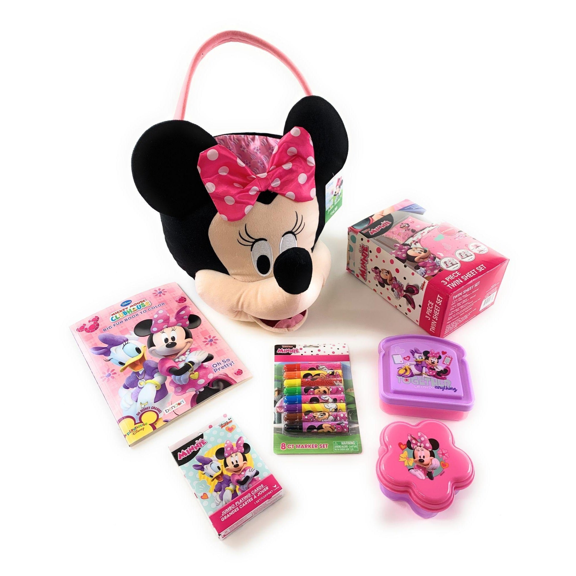 Minnie Mouse Gift Set Basket Sheets Boxes Cards Book Markers 7 Piece ...