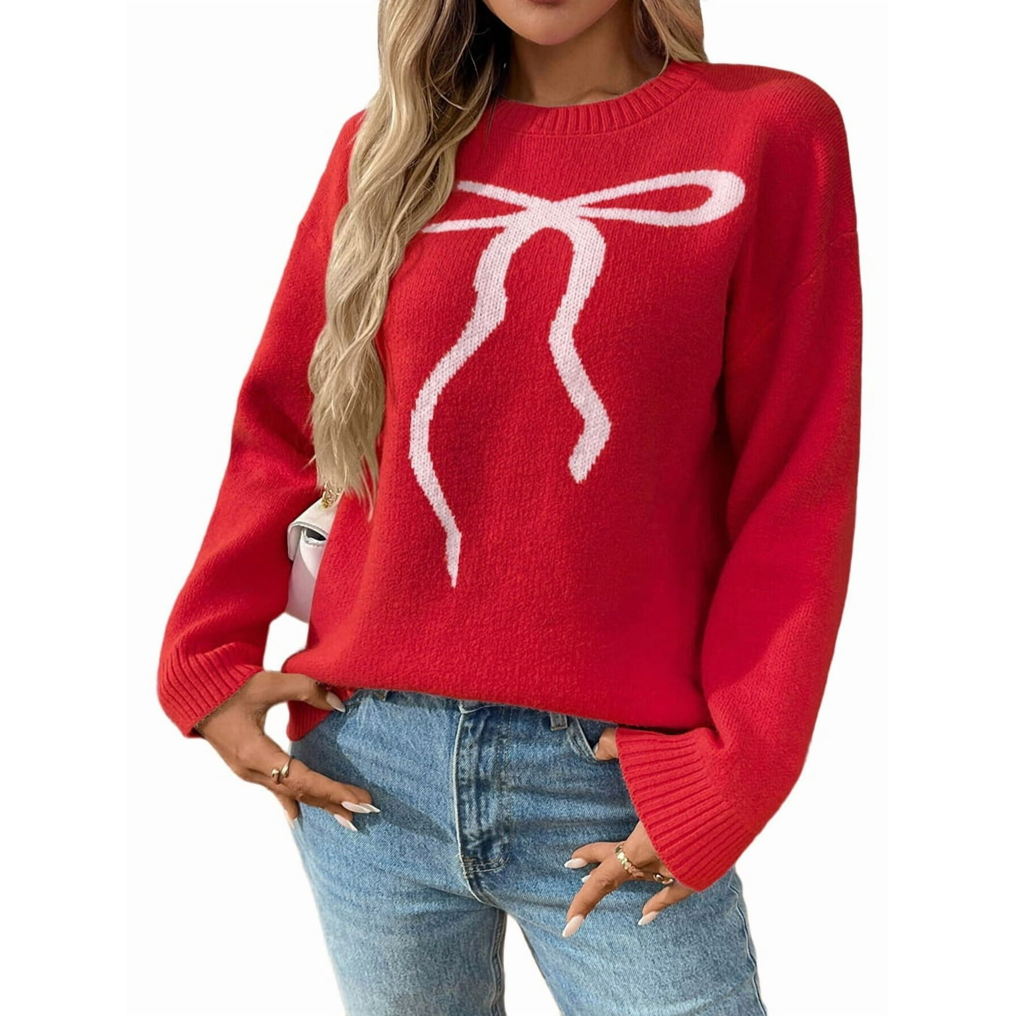 Click here for Unbranded Womens Cute-Bow Knit Sweater Y2k Long Sl... prices