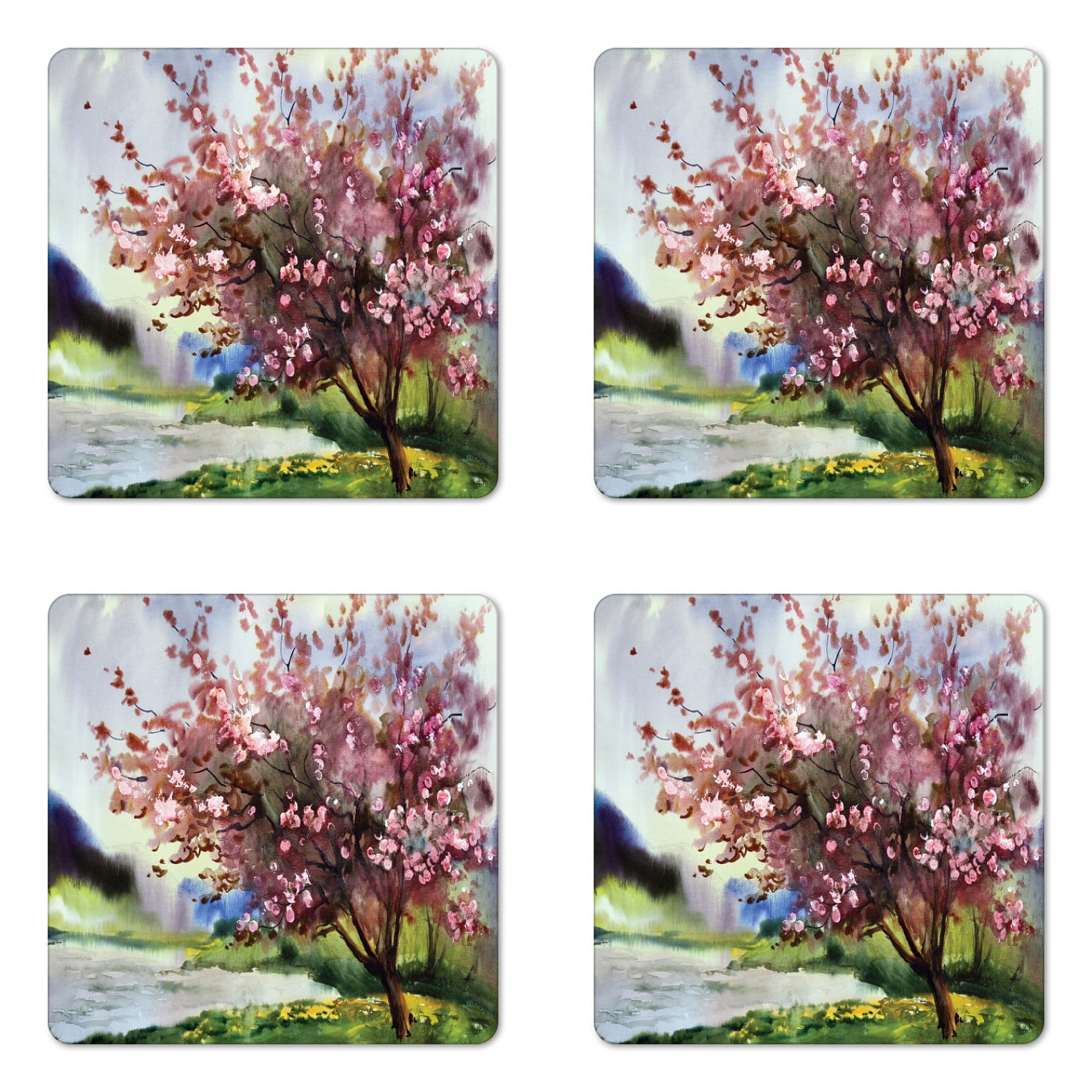 Country Coaster Set of 4, Painting of Spring Landscape Blooming Nature ...
