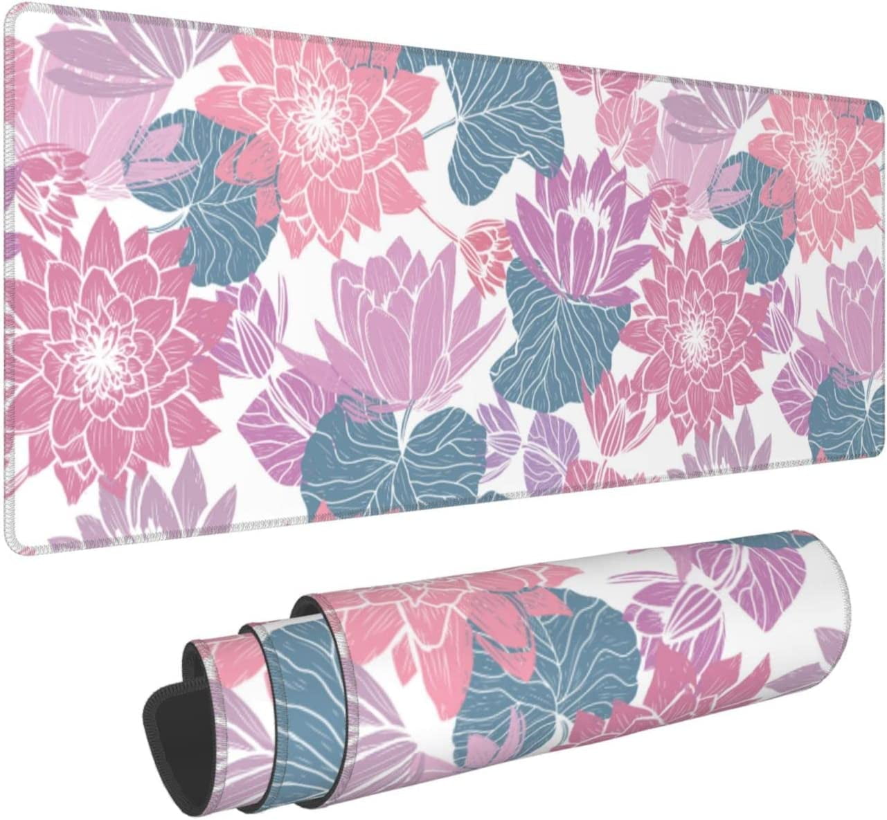 XL Large Pink Cute Mouse Pad, Extended Boho Flower Gaming Mousepad, Big ...