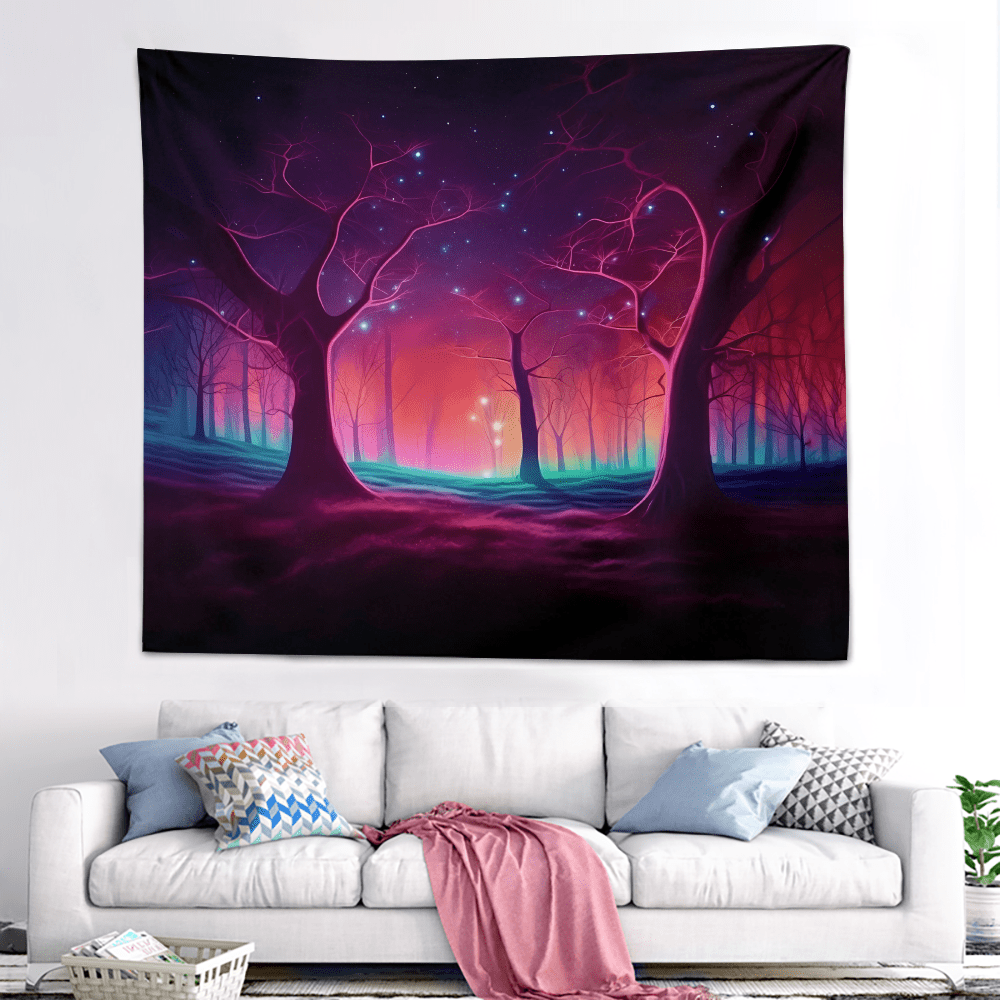 FABOTD Tapestry Wall Tapestry, Starry Night Sky Forest Tapestry, Large ...