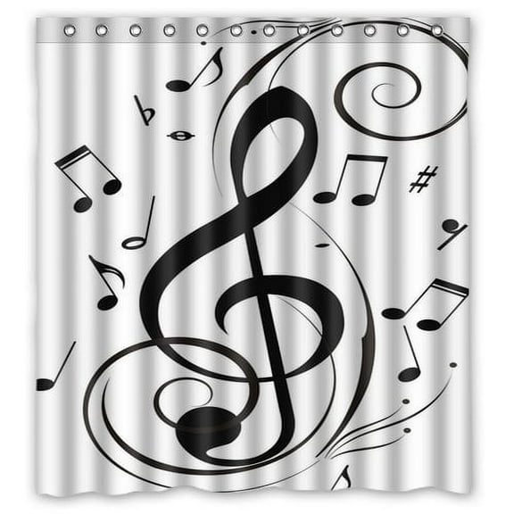 GCKG Music Notes Waterproof Polyester Shower Curtain Bathroom Deco ...