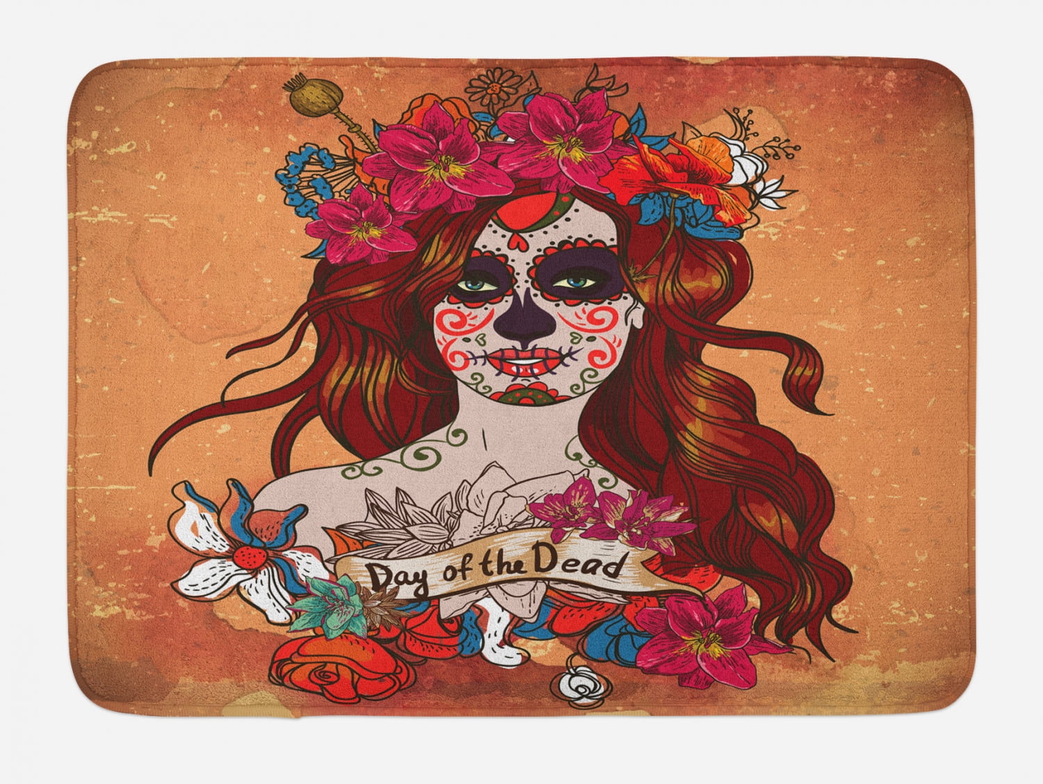 Day Of The Dead Bath Mat, Dia de Los Muertos Spanish Culture Mexican ...