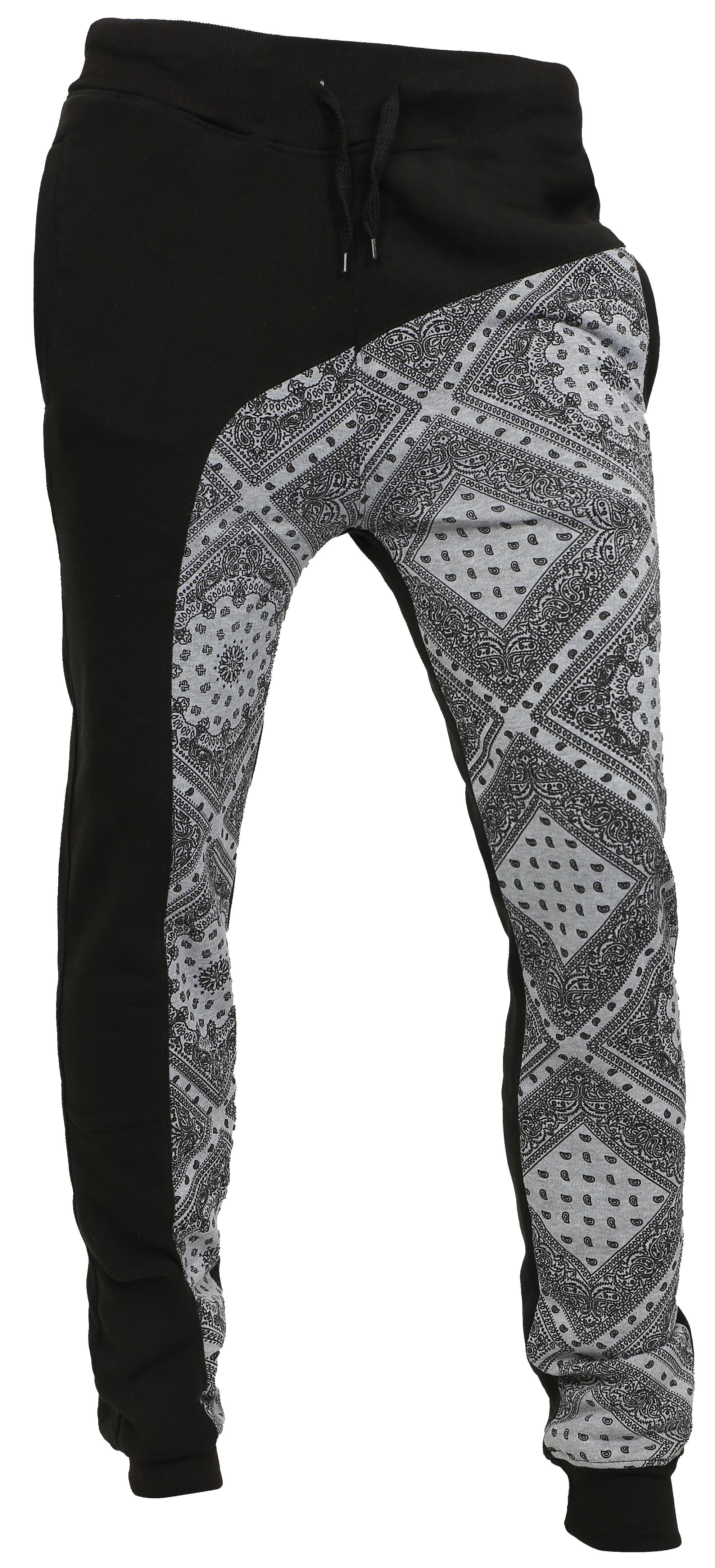 Ma Croix Mens Bandana Jogger Pants Paisley Star Urban Fleece Harem