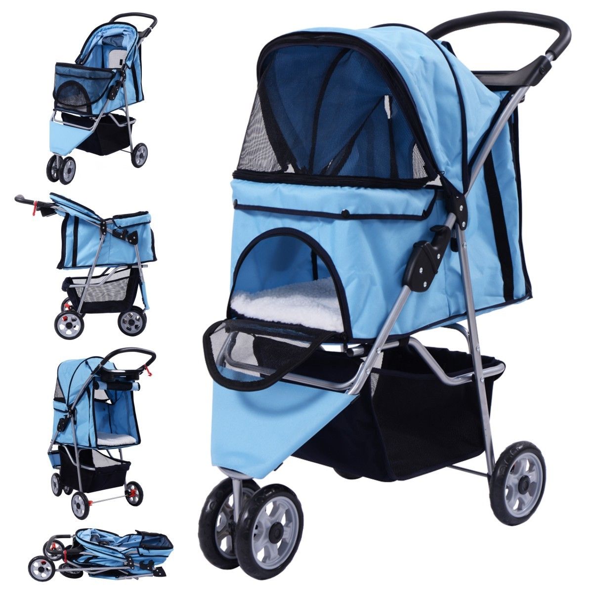 Costway Three Wheel Pet Stroller Cart Cat Dog Foldable Carrier Travel ...