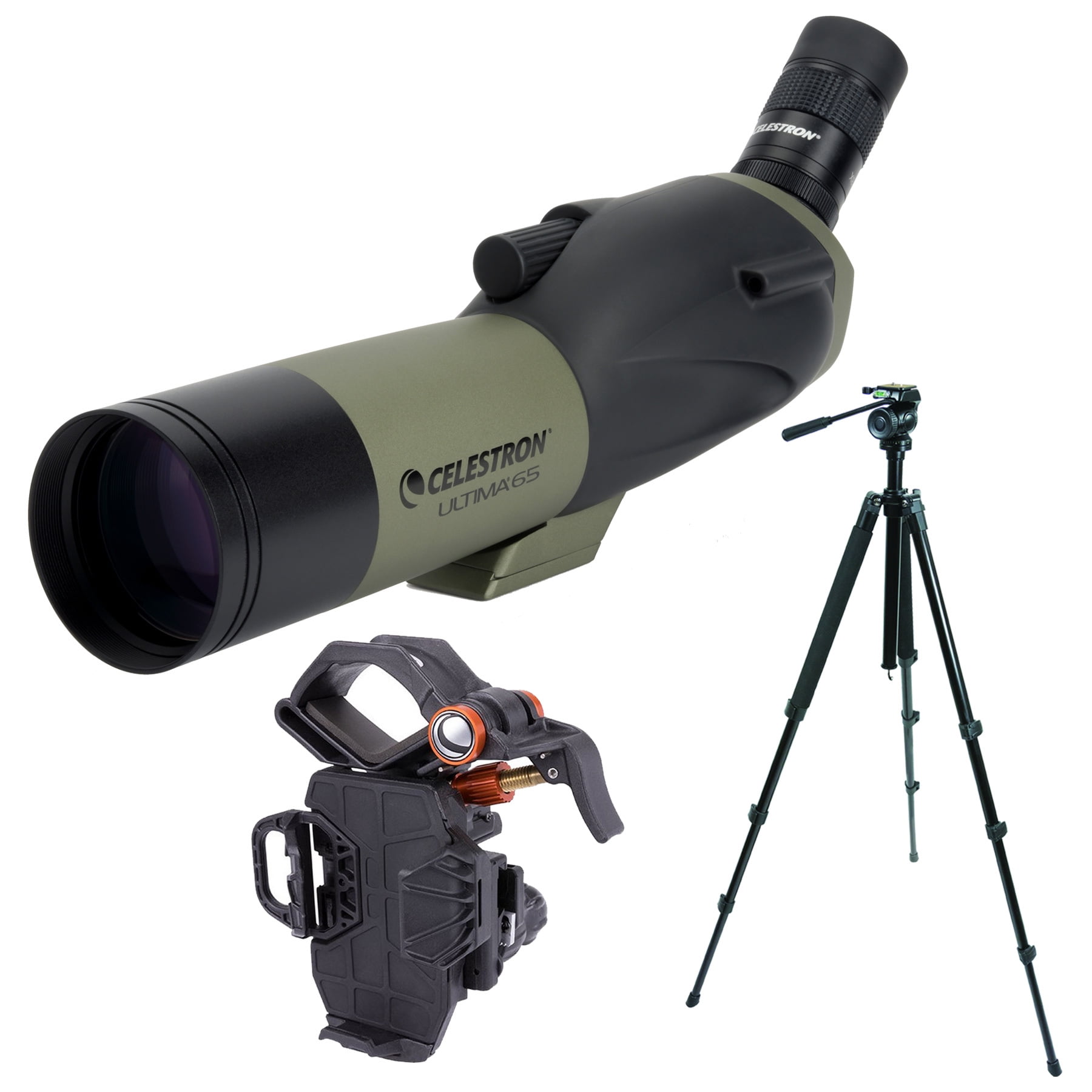 Celestron Ultima 65mm Spotting Scope and TrailSeeker Tripod and Adapter ...