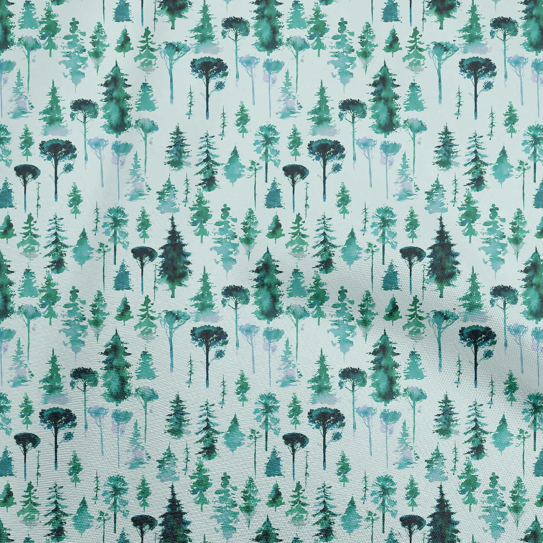 oneOone Silk Tabby Teal Green Fabric Tree Quilting Supplies Print ...