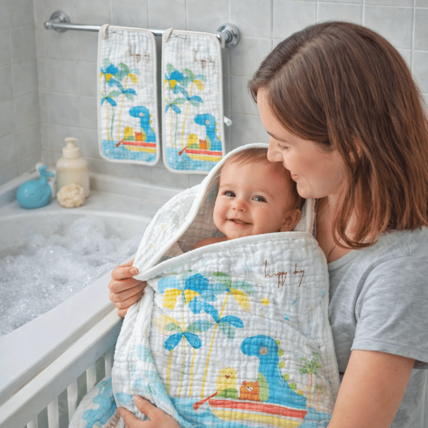 Click here for Mlity Tropical Dino Baby Muslin Blanket Set - Soft... prices