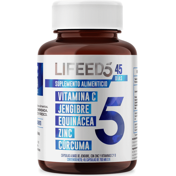 Suplemento Alimenticio LIFEED5 Inmune Vitamina C, Vitamina D3, Equinacea, Zinc, Jengibre y ...