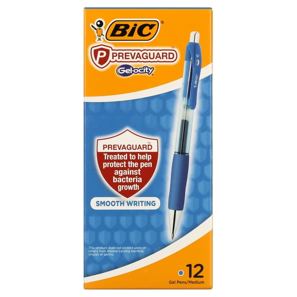 BIC PrevaGuard Gelocity Gel Pens, Suppresses Bacteria Growth, Blue, 12 ...