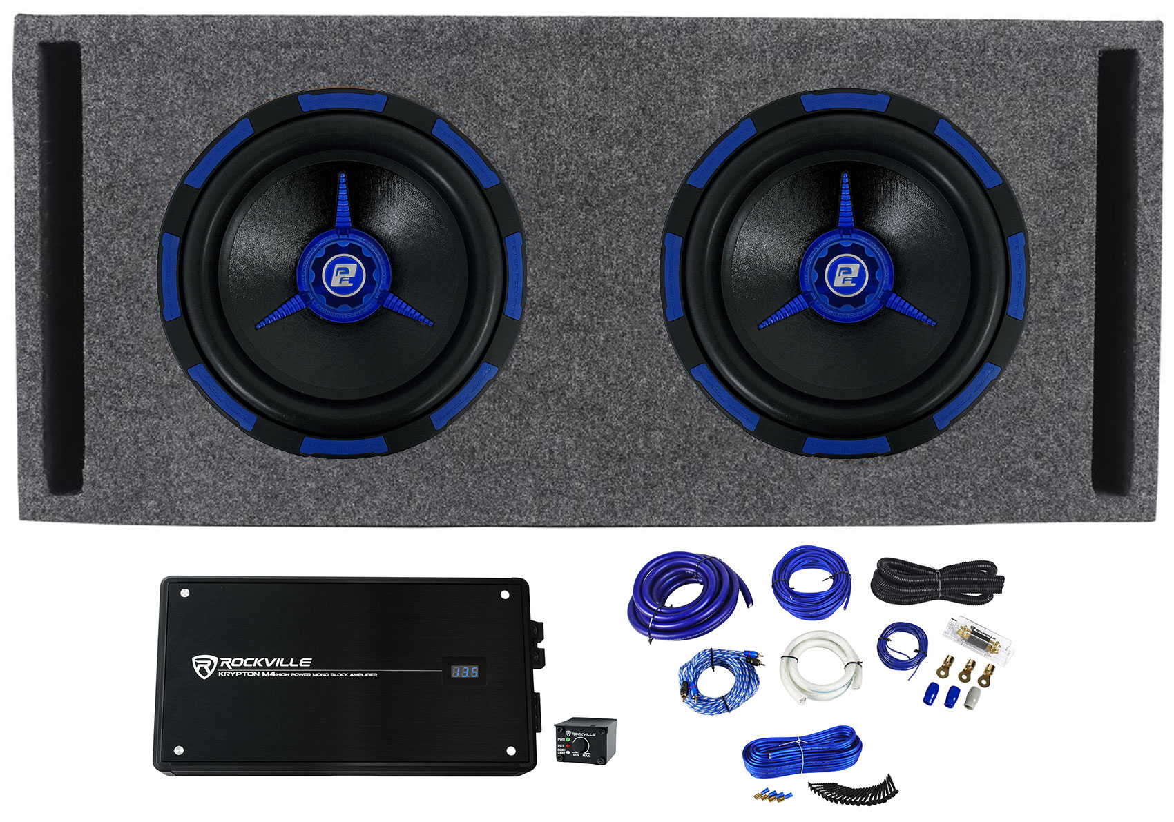 (2) Power Acoustik MOFO-124X 12" 2700w Subwoofers+Vented Box+Amplifier ...