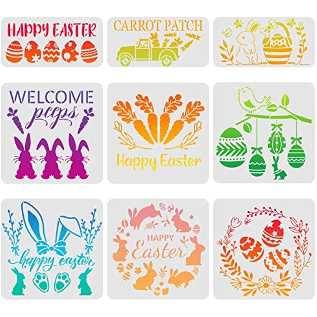 9 Pcs Easter Stencils Happy Easter Drawing Painting Templates Sets ...