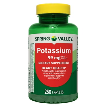 Spring Valley Potassium Heart Health Dietary Supplement Caplets, 99 mg ...