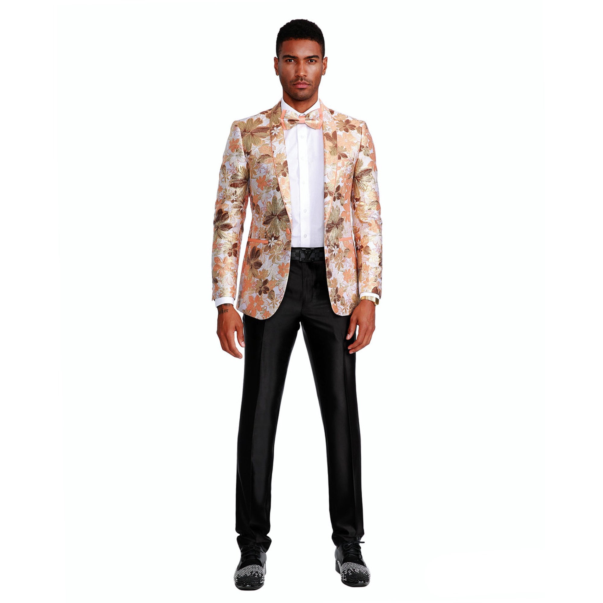 TZ Slim Fit Floral Prom Jacket & Bowtie, Orange - Walmart.com