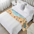 Coastal Sea turtle Bed Runner Cal King Size Beach Starfish Shell Conch ...