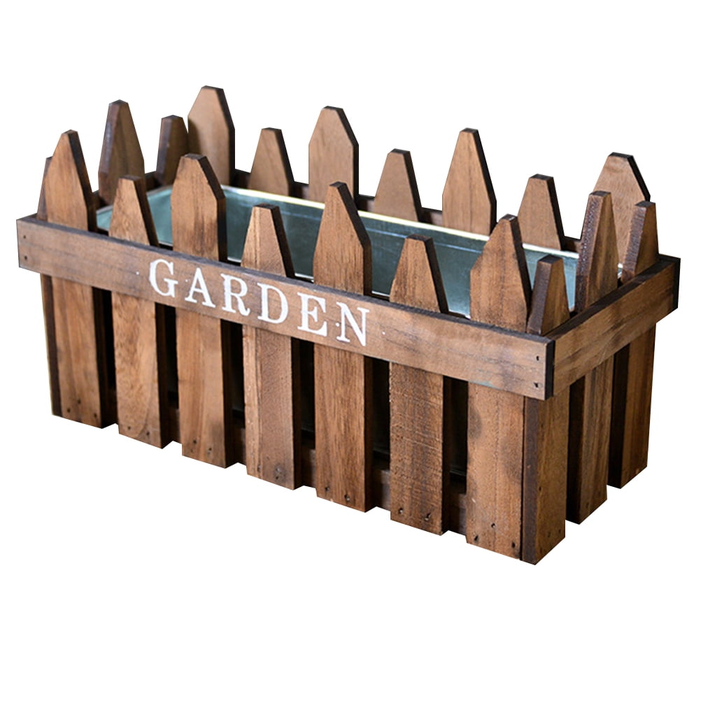 Rustic Flower Pot Wooden Fence Flower Basket Rectangular Hollow Flower ...