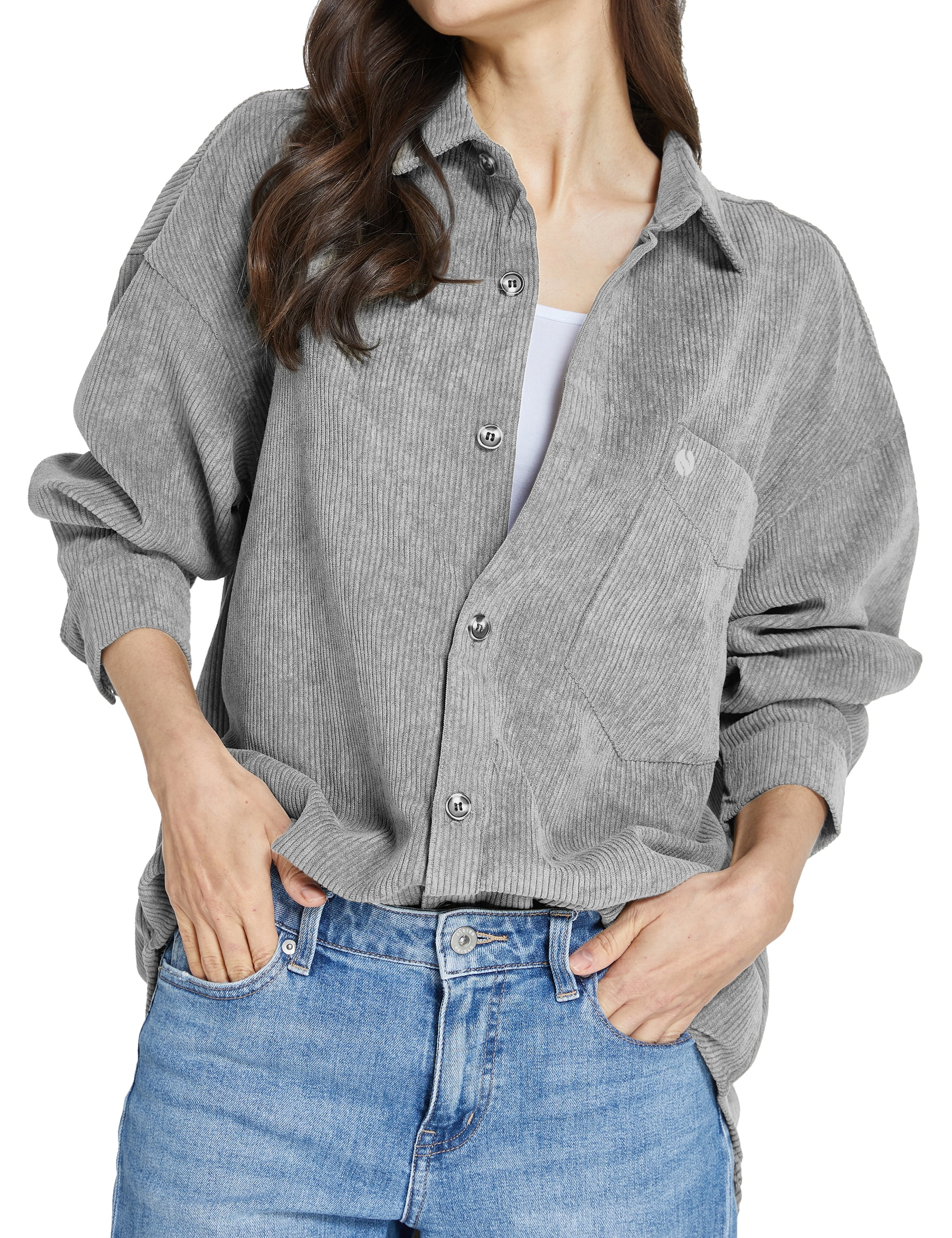 SSLR Womens Corduroy Shacket Jacket Shirt Oversized Button Down Shirts ...