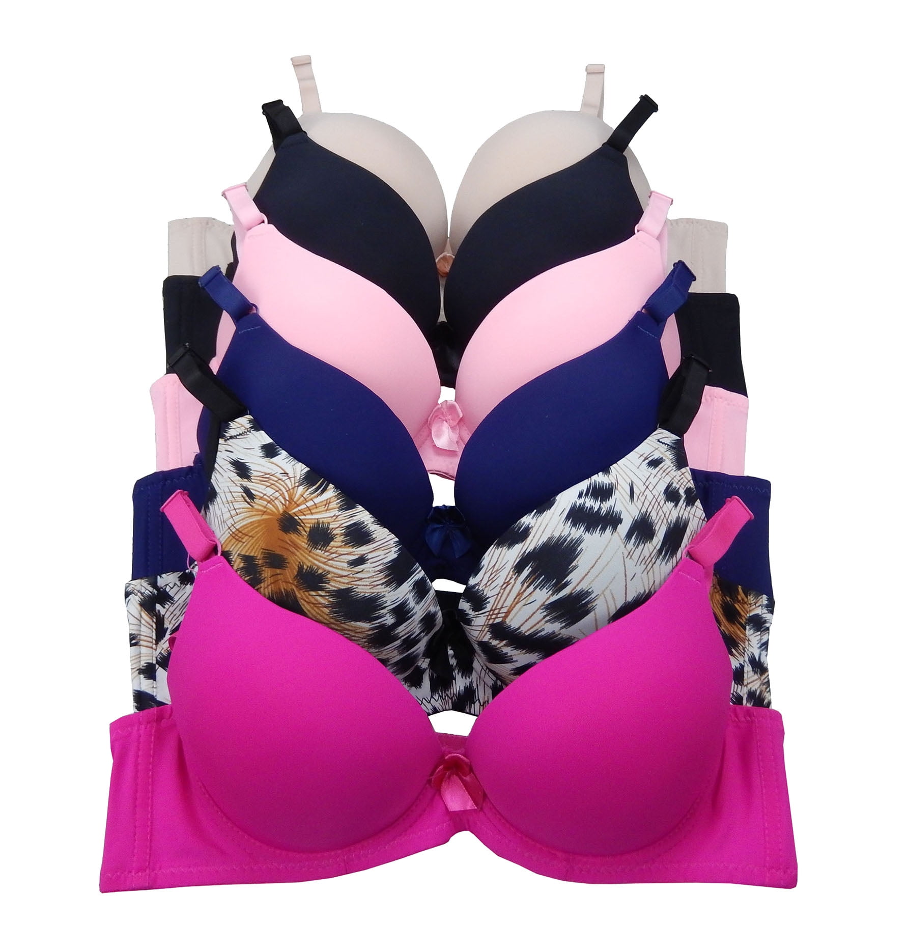 6 pcs Max Lift Power Wired Add 2 Cup Sizes T-Shirt Double Push Up Bra B ...