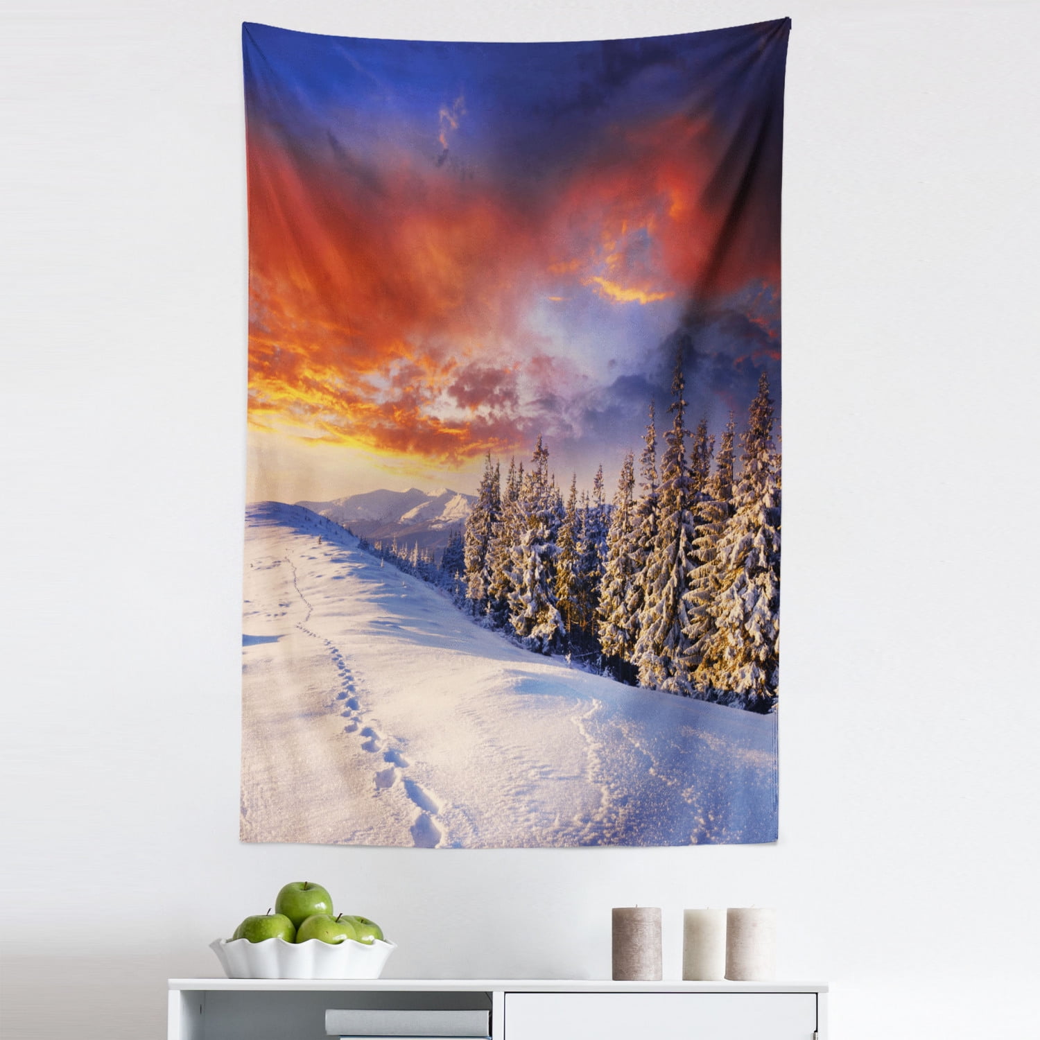 Winter Tapestry, Epic Cloudy Sky over Majestic Mountains and Footsteps ...