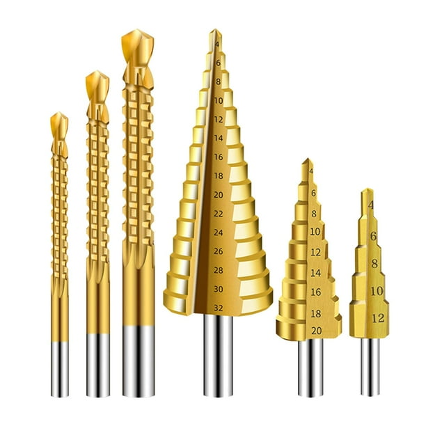 6 Pieces HSS Step Drill Bit Set Hole Opener 4-12/4-20/4-32mm Spiral ...