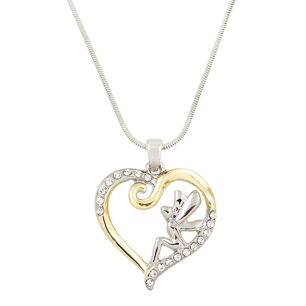 Tinkerbell Pendant Necklace Rhinestone Crystal Gold Rhodium Plated 17 ...