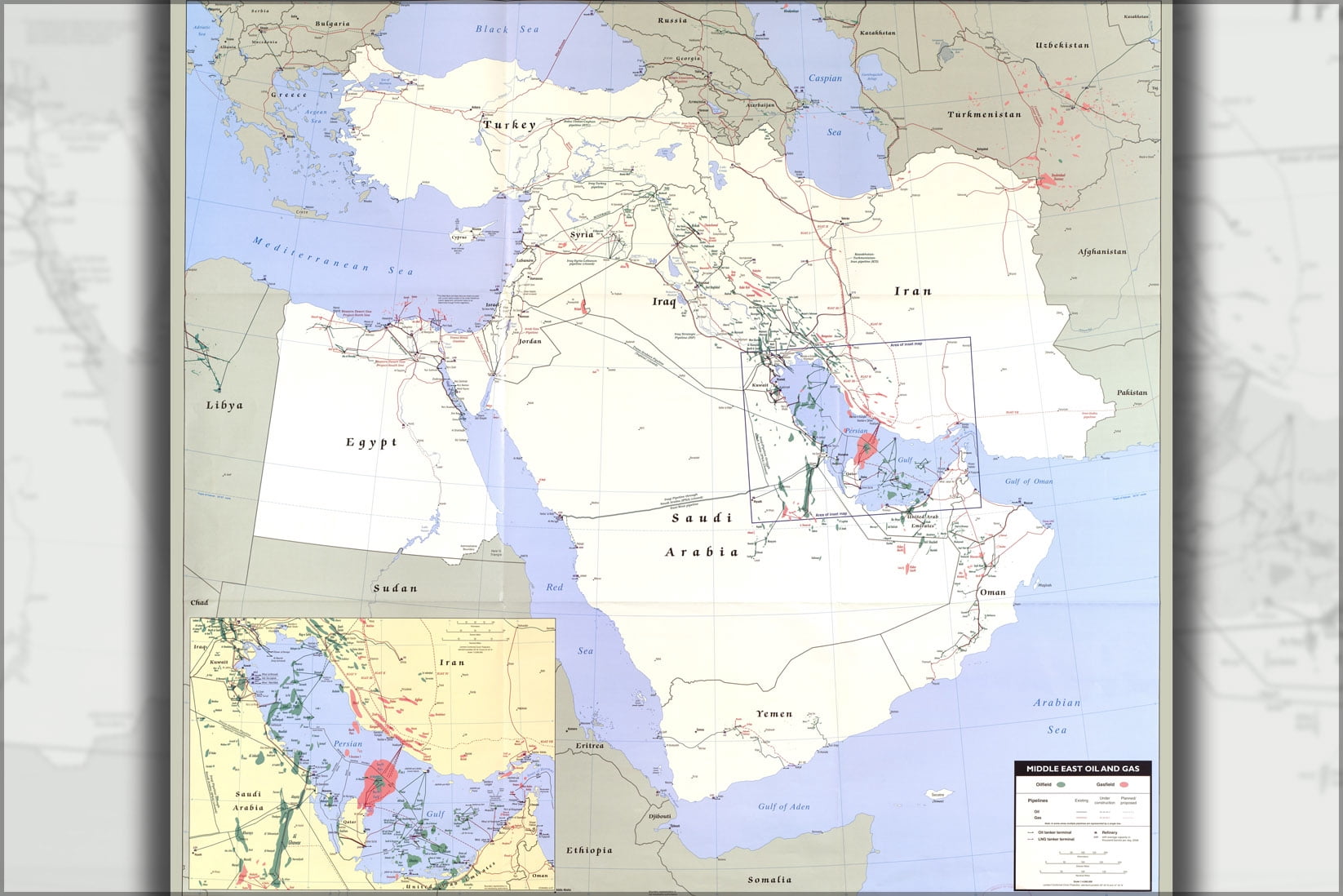 24"x36" Gallery Poster, cia map of Middle East oil & gas iraq iran 2007 ...