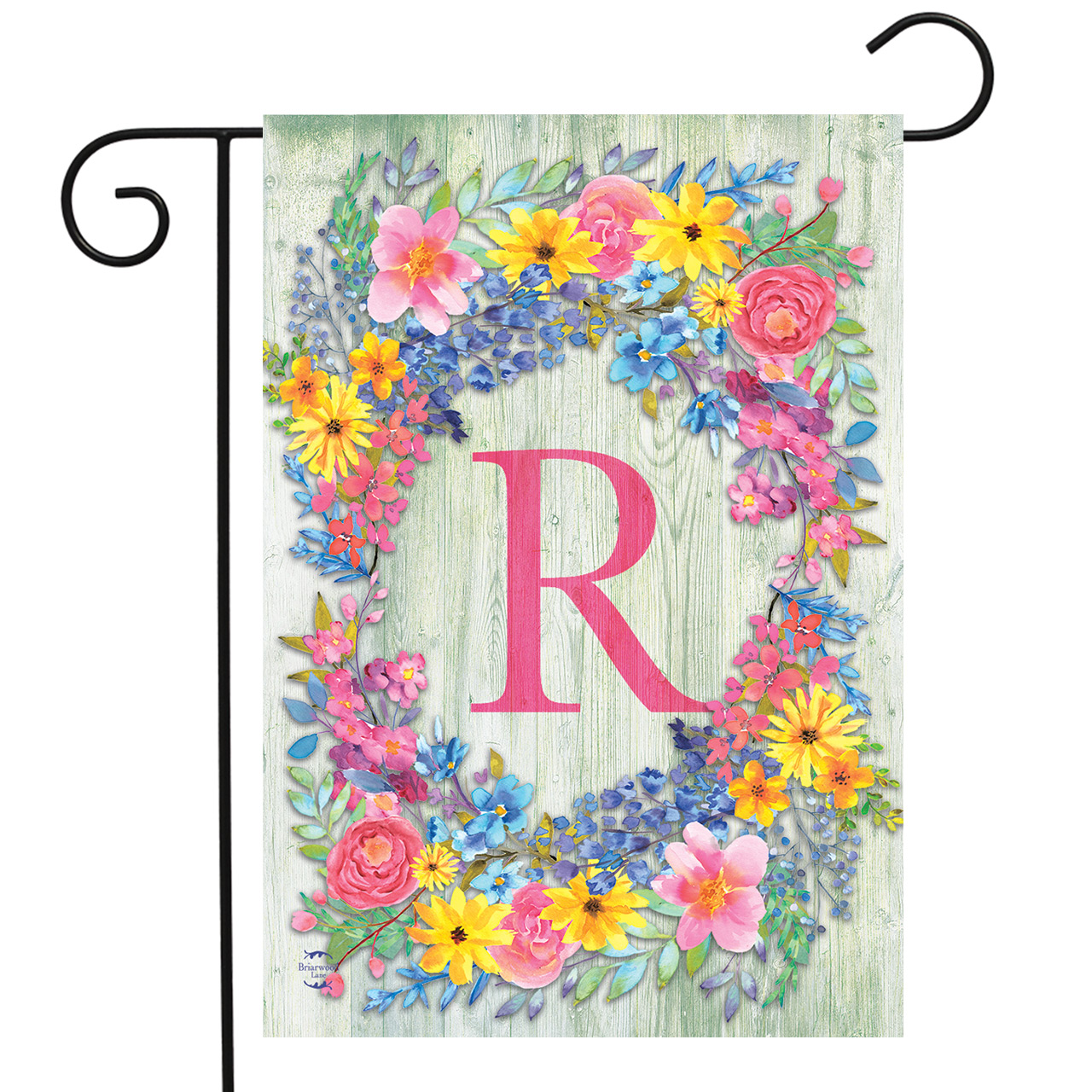 Spring Monogram Letter R Garden Flag Floral Wreath Briarwood Lane 12.5 ...