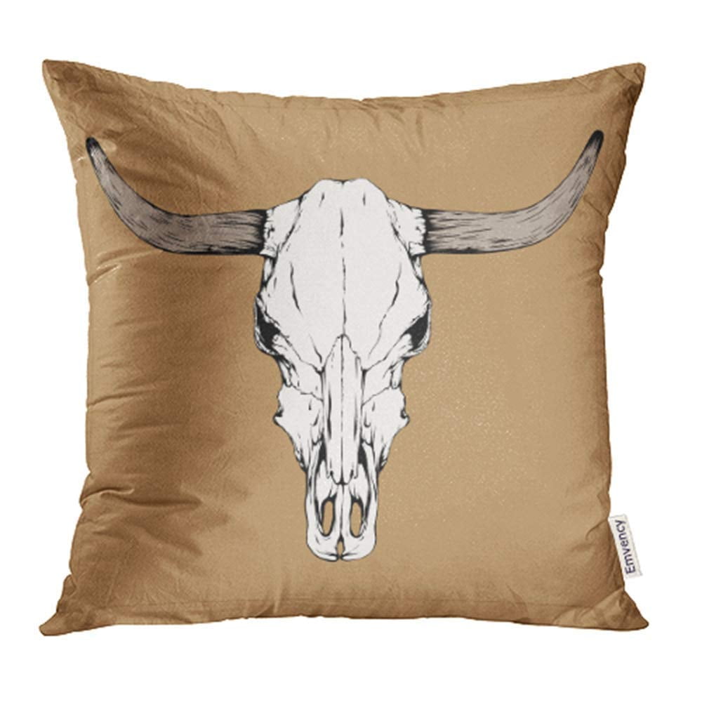 ARHOME Drawing One Bull Cow Skull with Horns Terracotta Outline Rodeo ...