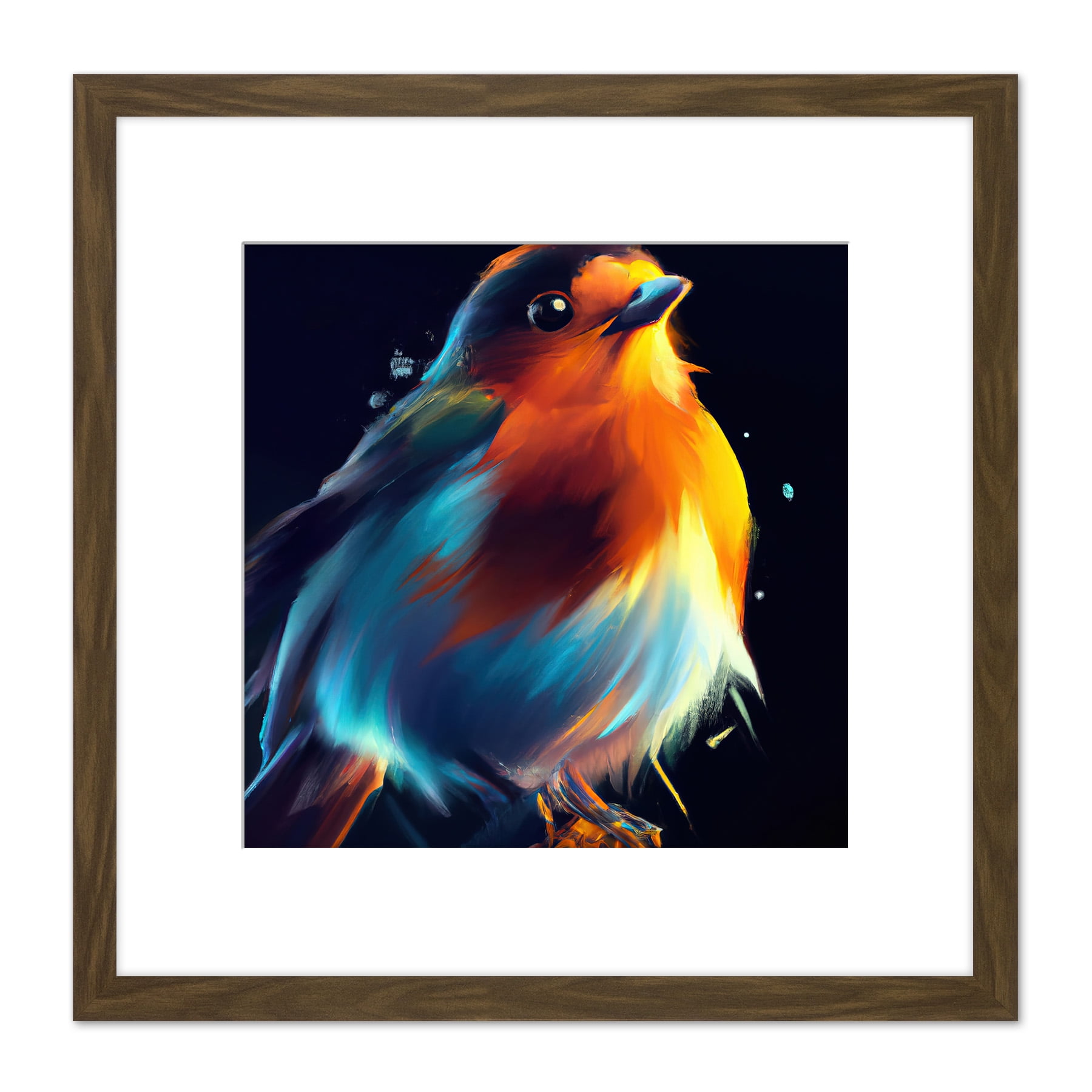 Fat Robin Bird Vibrant Acrylic Orange Blue on Black Painting Square ...