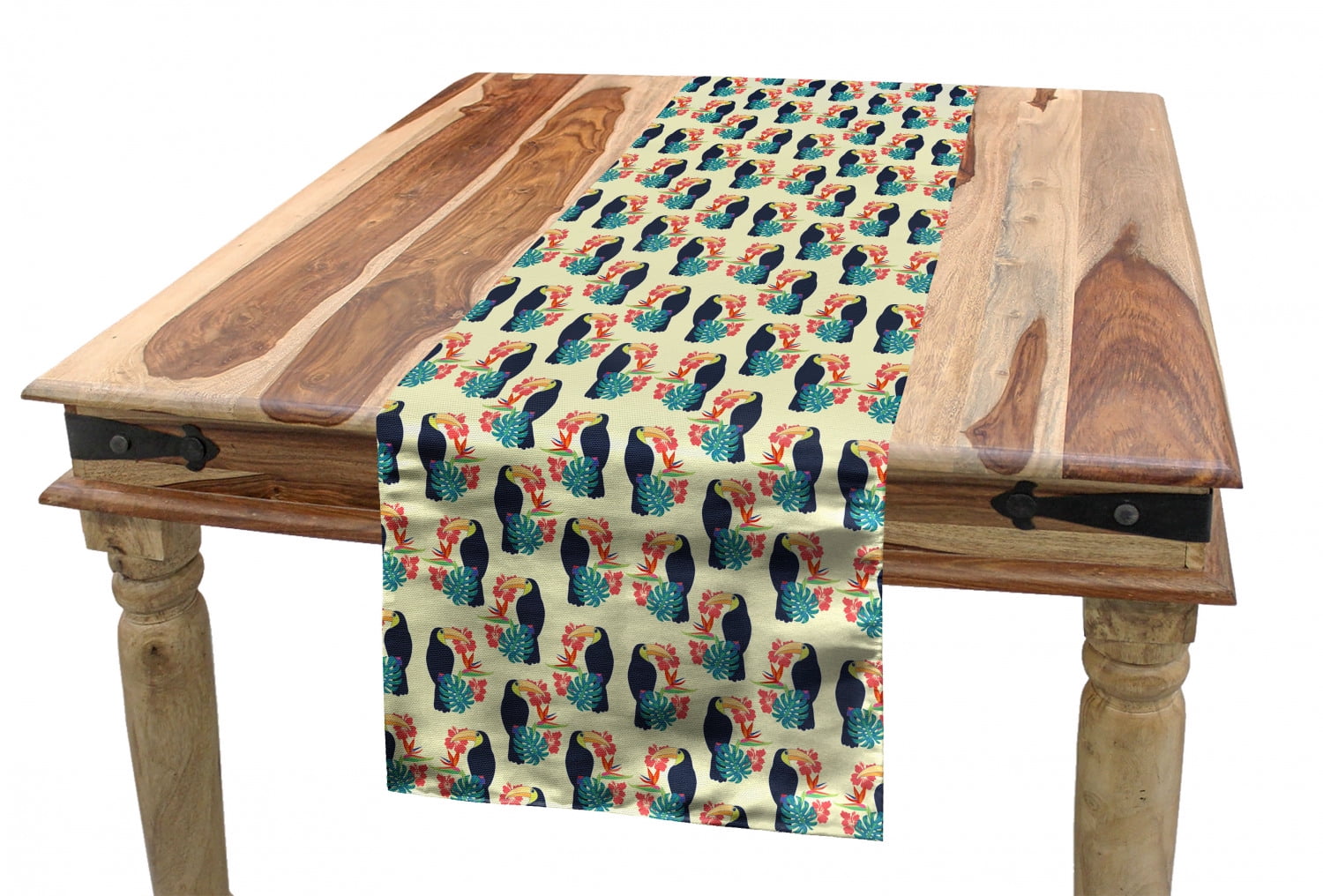 Tropical Table Runner, Exotic Repetition with Toucan Bird Hibiscus Bird ...