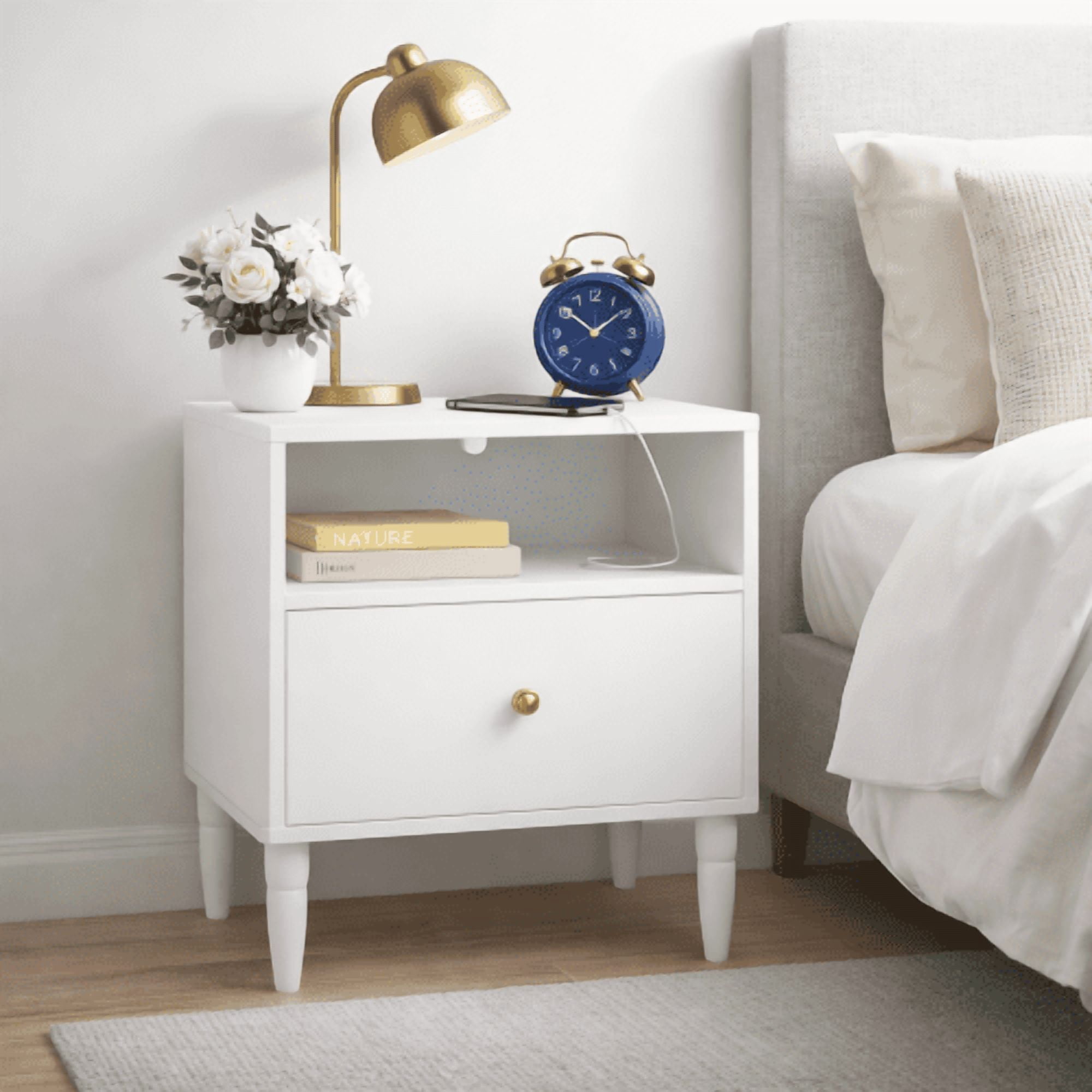 Click here for Unbranded Modern White Nightstand With Drawer And... prices