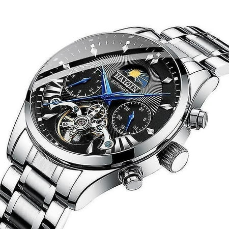 Automatic Mechanical Wristwatch Waterproof Watch(Silver Black ...