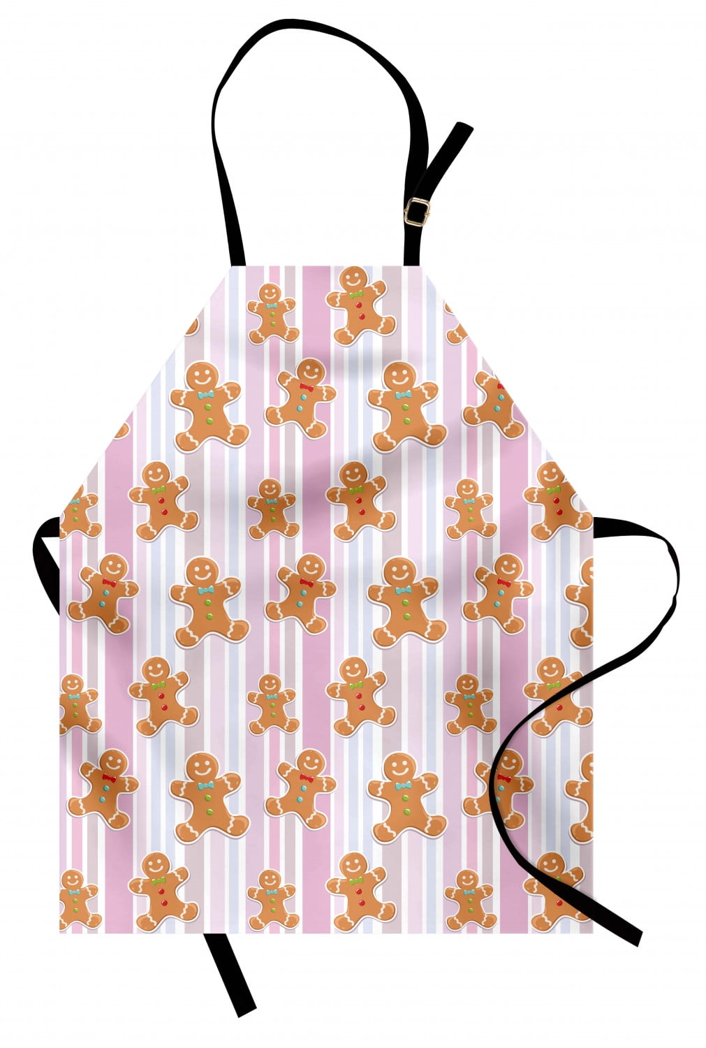 Gingerbread Man Apron Kids Pattern with Pastel Colored Striped Backdrop ...