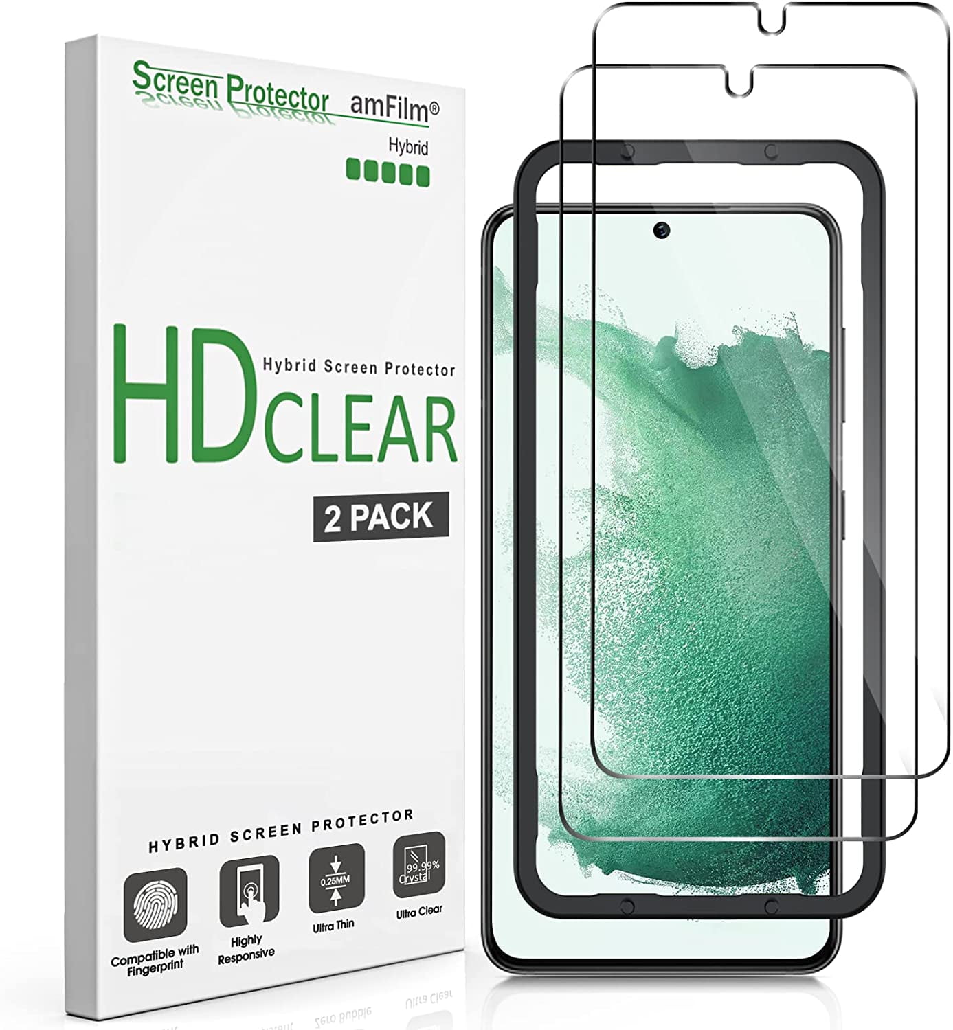 2 Pack amFilm Samsung Galaxy S22 5G [6.2 Inch] Hybrid Screen Protector ...