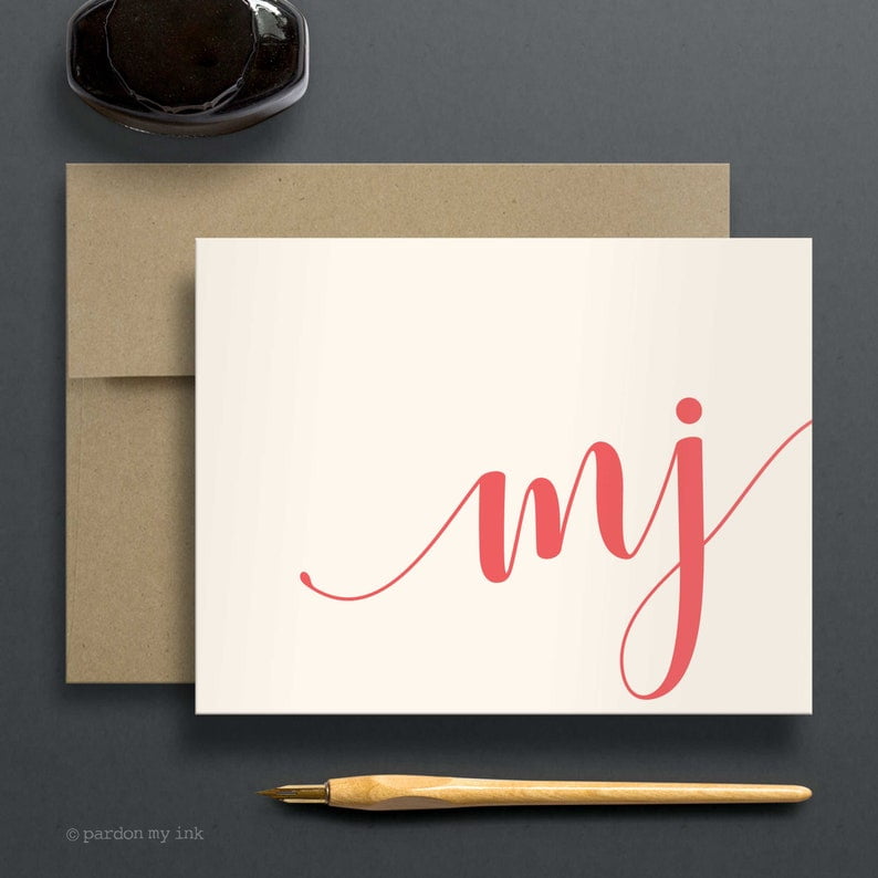 Custom Stationary Set of Folded Notecards Monogrammed Thank You Note ...