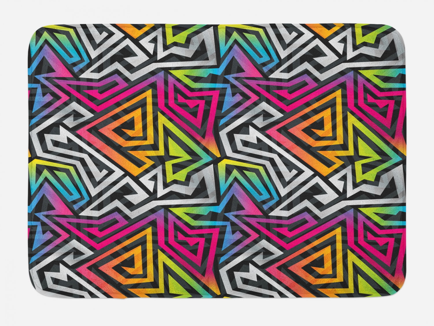 Urban Graffiti Bath Mat, Rainbow Colored Labyrinth Bold Lines Shaded ...