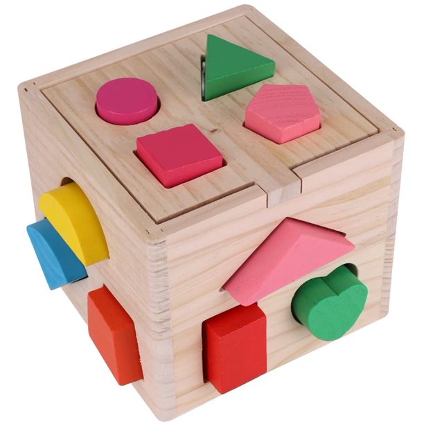 ShenMo 1 Piece Wooden 13 Hole Puzzle Box Shape Matching Blocks 13 Hole ...