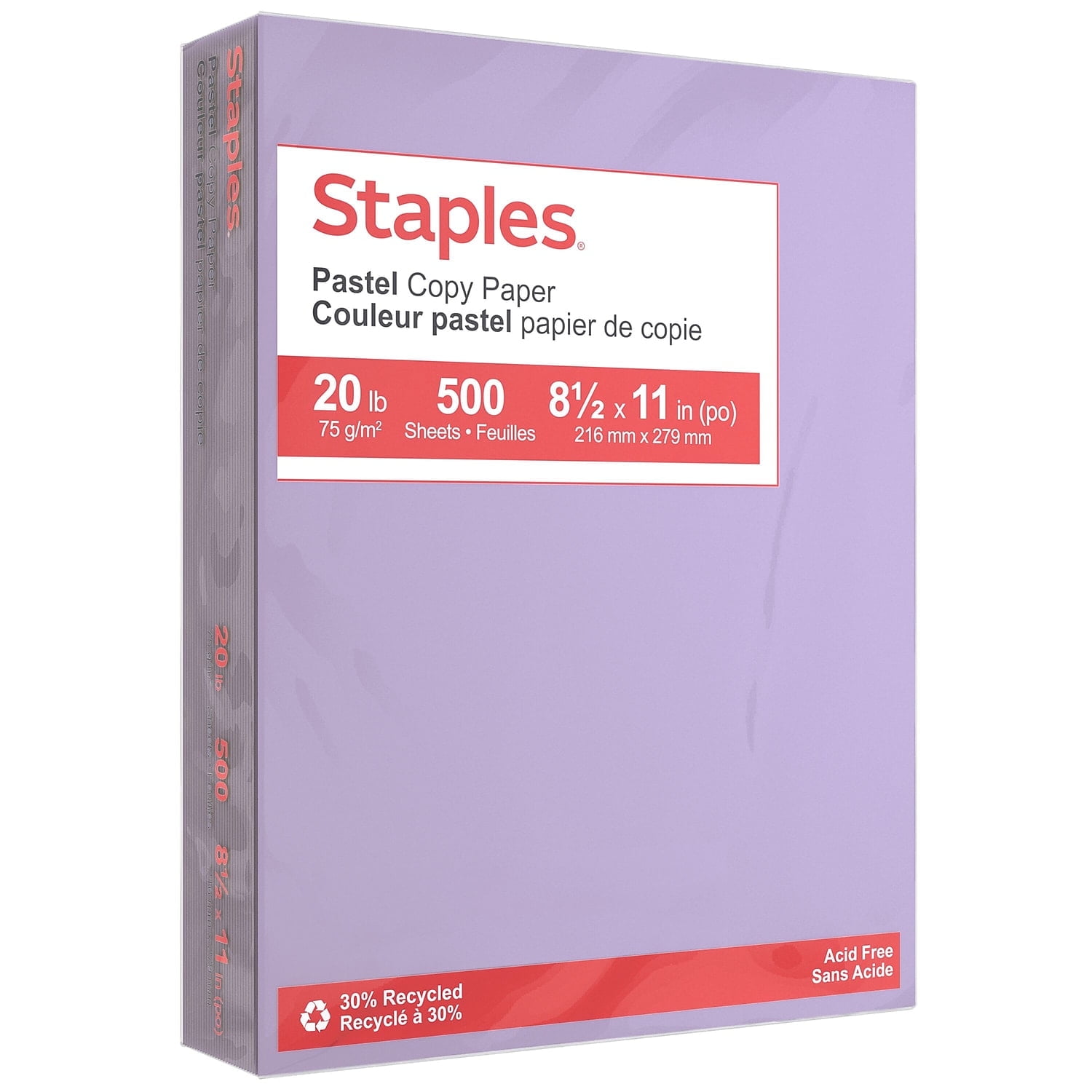 Papel para fotocopias Staples de color pastel, 8 1/2" x 11", lila, 500 ...