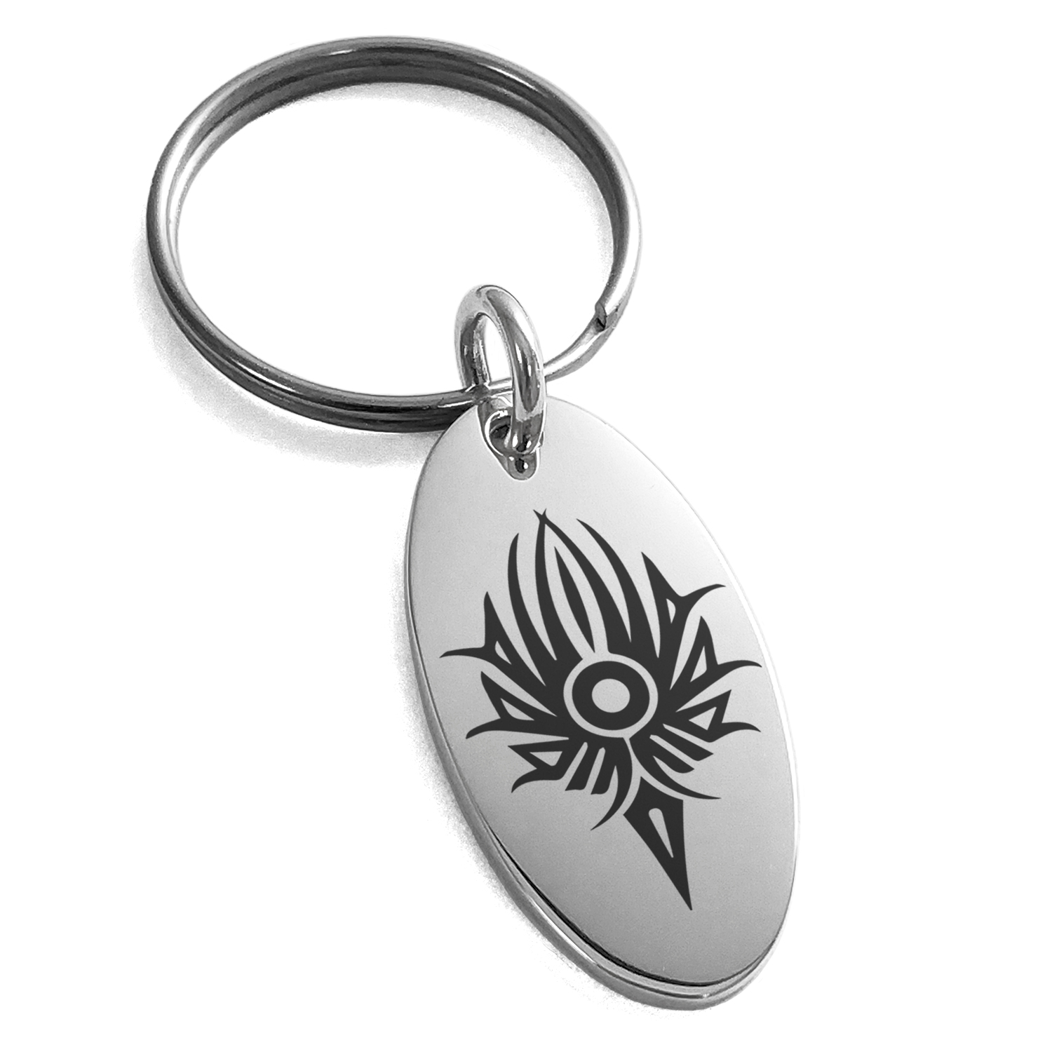 Stainless Steel Tribal Torch Rune Engraved Small Oval Charm Keychain ...