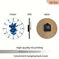 1pc 10Inch Wooden Wall Clock Blue Rose Floral Design Roman Numerals For ...