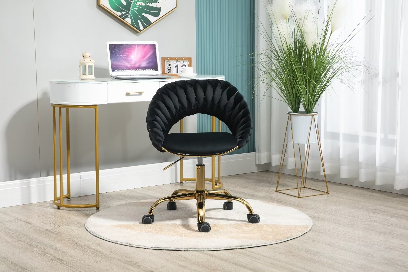 Swivel Office Chair Computer Chair, Velvet Upholstered Desk Chair with ...