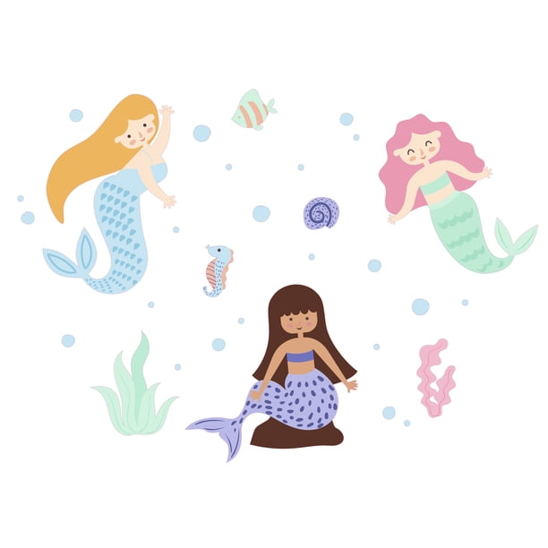 Vinyl Kids Girls Bedroom 14" x 20" Group Of Mermaids Vinyl Wall ...