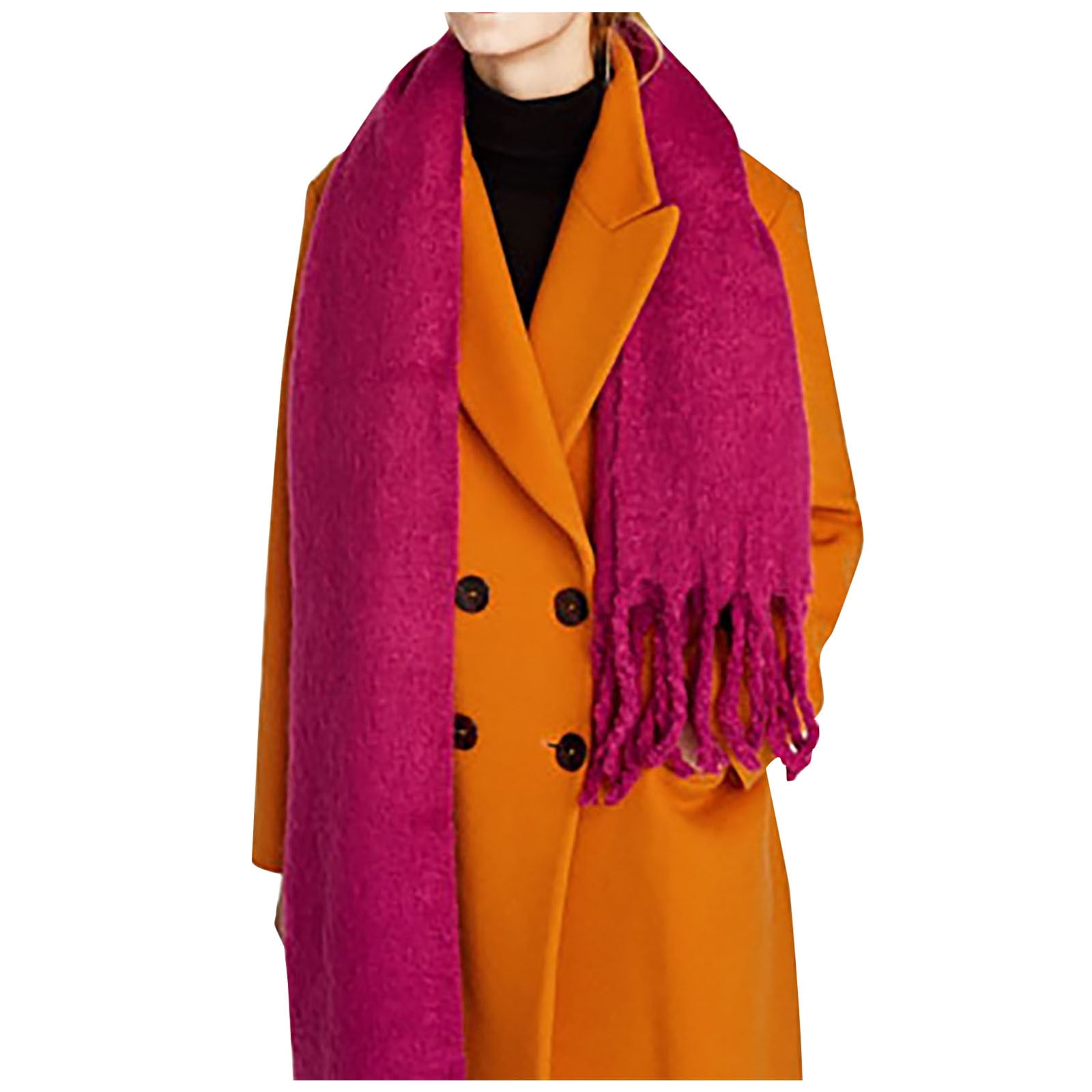 IROINNID Women's Warm Fleece Scarves Long Solid Tassel Warm Maxi Soft ...